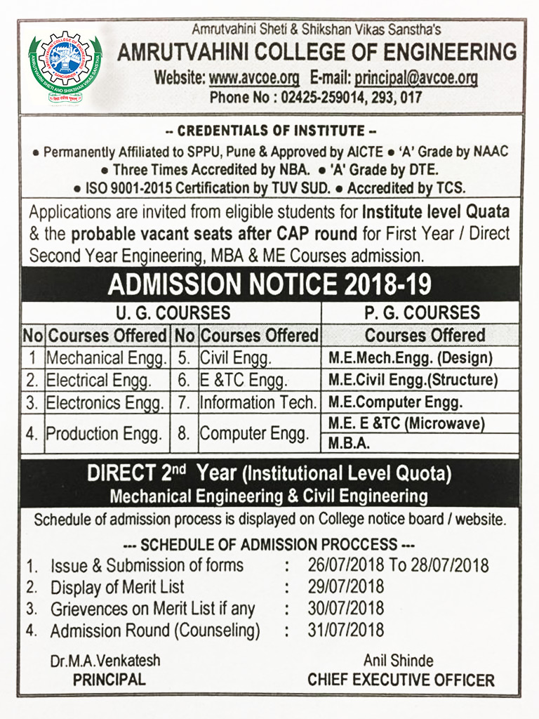 Top Engineering College | Amrutvahini College of Engineering Sangamner