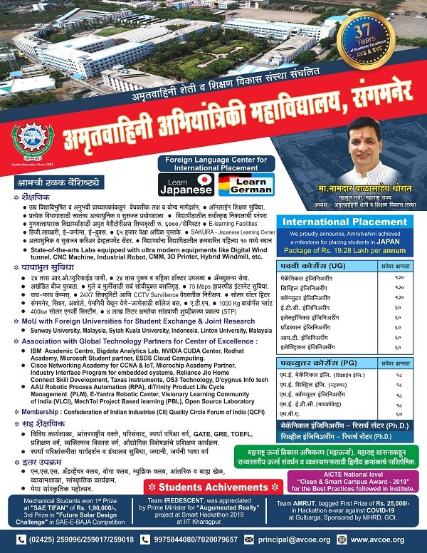 Top Engineering College | Amrutvahini College of Engineering Sangamner
