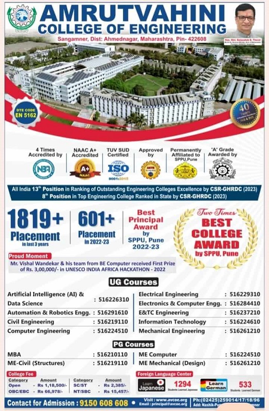 Top Engineering College | Amrutvahini College of Engineering Sangamner